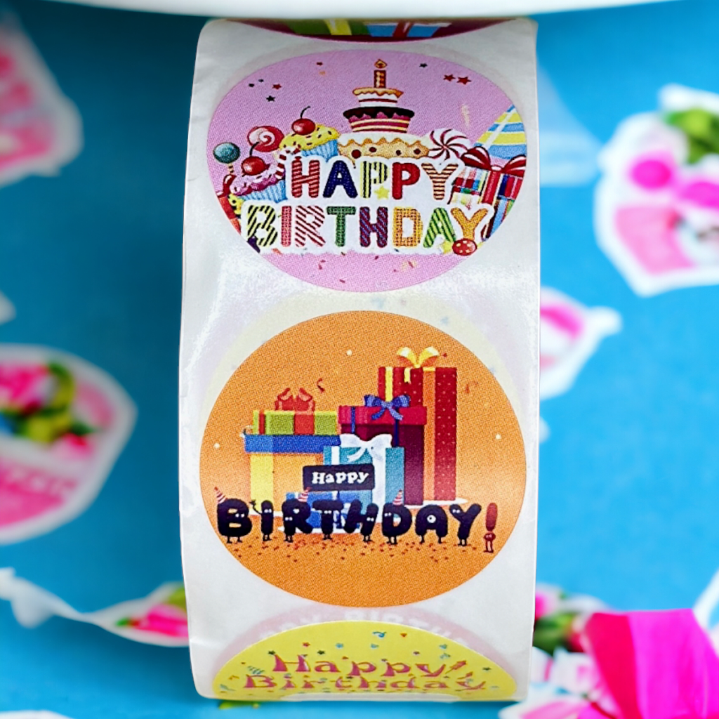 Happy Birthday Stickers Self Adhesive 1 Inch- 500 Stickers